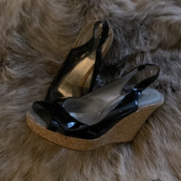 Marc Fisher | Shoes | Black Patent Leather Platform Wedges Strap On ...
